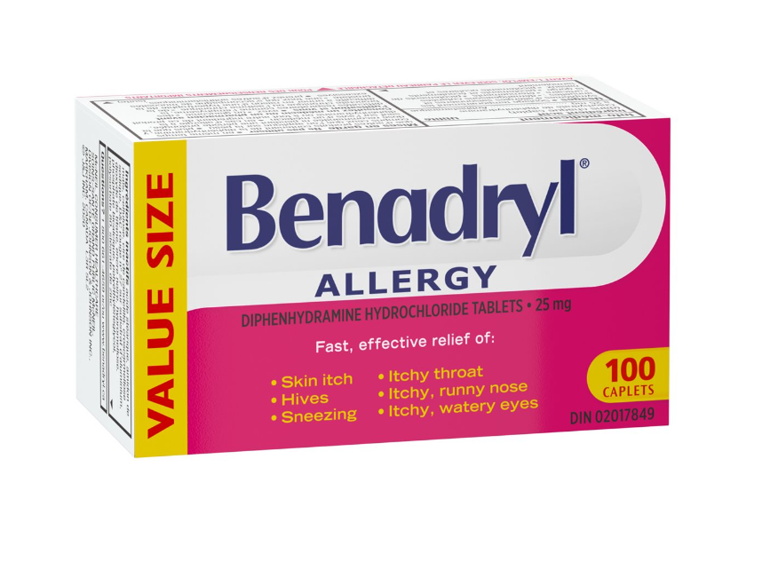 Benadryl Allergy 100 Caplets 25mg – CanOutlet.com