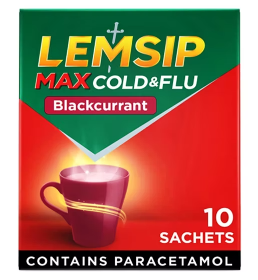Lemsip Max Cold and Flu relief - Blackcurrant flavour - 10 sachets ...
